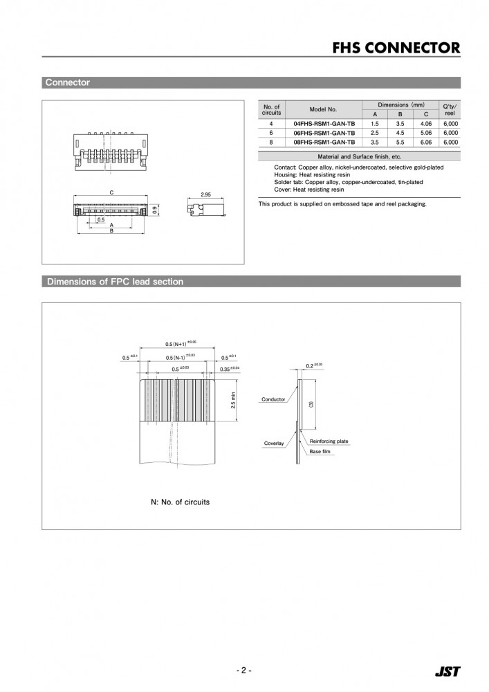 JST FHS connector technical document page 2