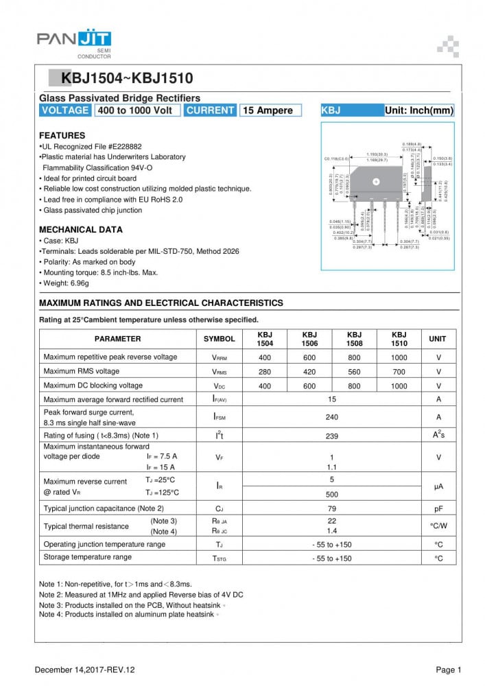 PANJIT KBJ1510 datasheet page 1