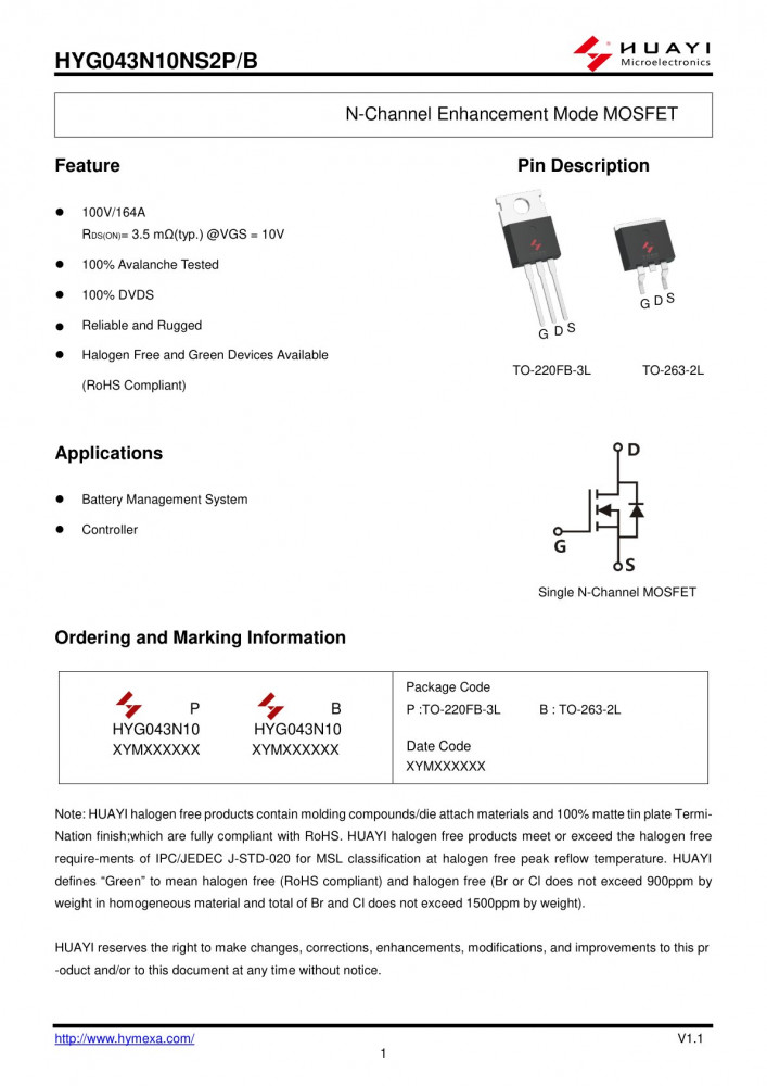 HYG043N10NS2B datasheet page 1