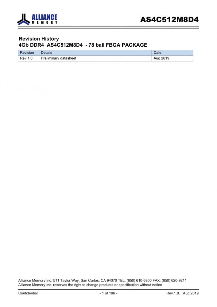AS4C512M8D4 datasheet page 1