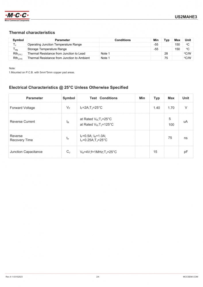 US2MAHE3-TP datasheet page 2