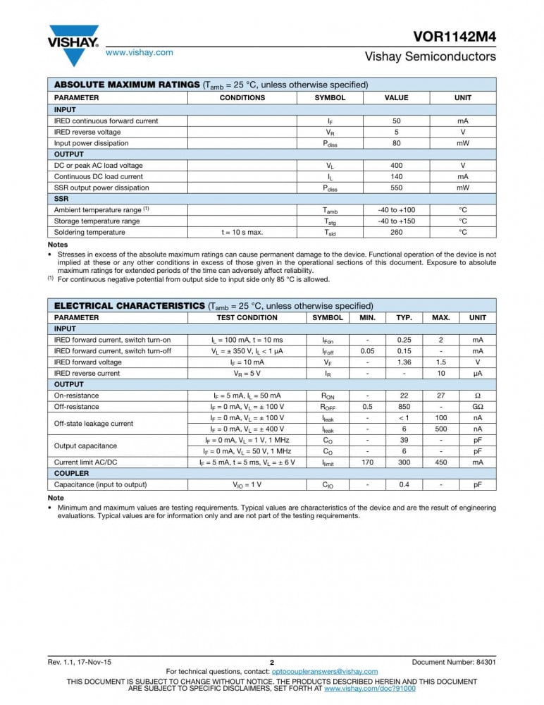 VOR1142M4 datasheet page 2