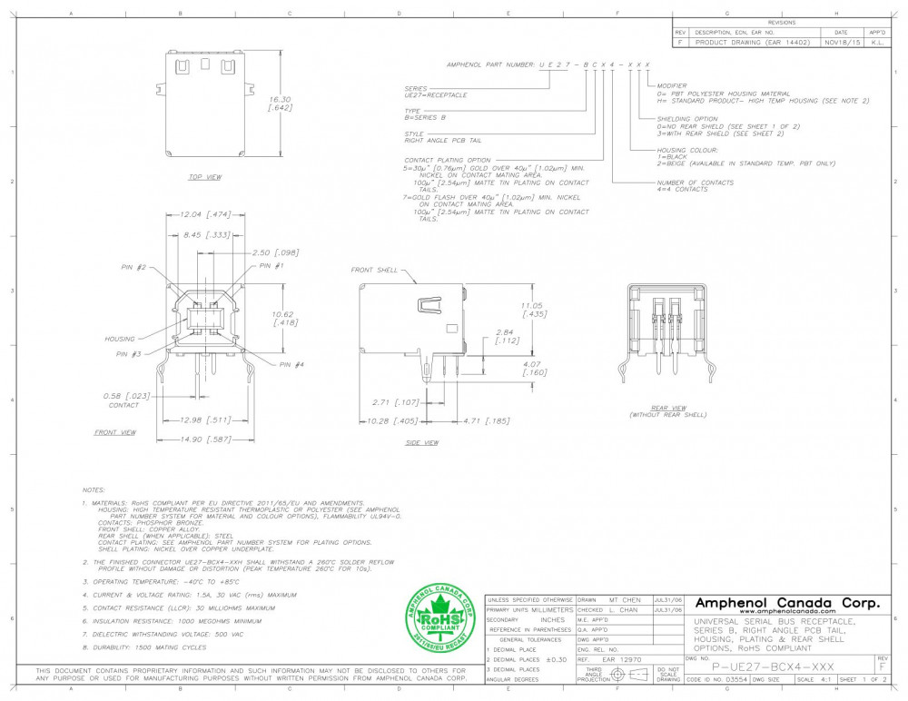 Amphenol UE27BC5413H product drawing page 1