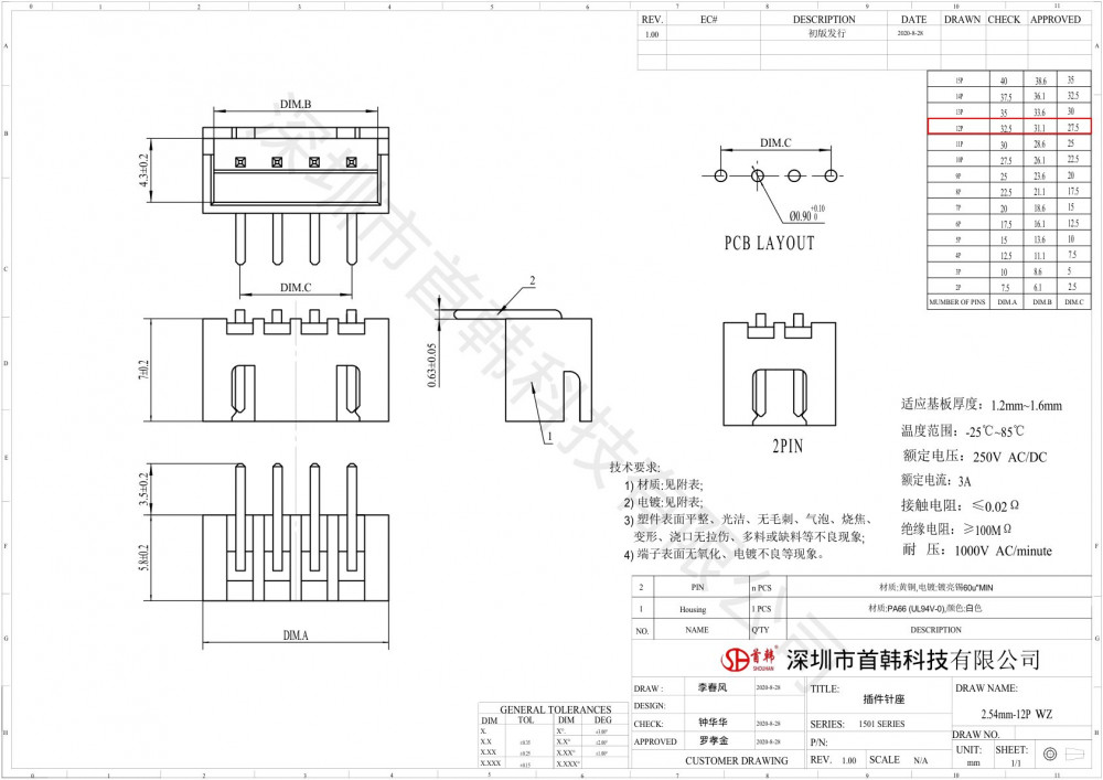 SHOU HAN 2.54mm-12P WZ specification page 1