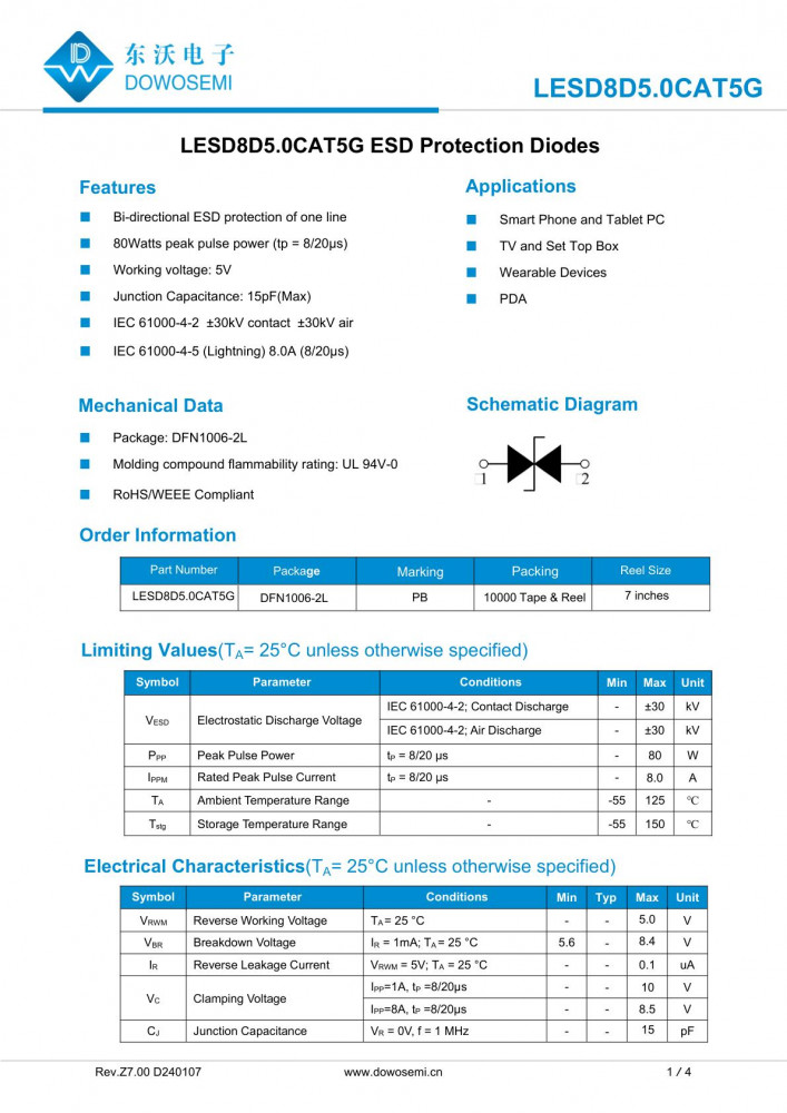 LESD8D5.0CAT5G-DW datasheet page 1