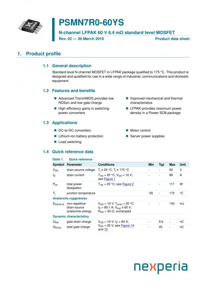 PSMN7R0-60YS,115 datasheet page 1