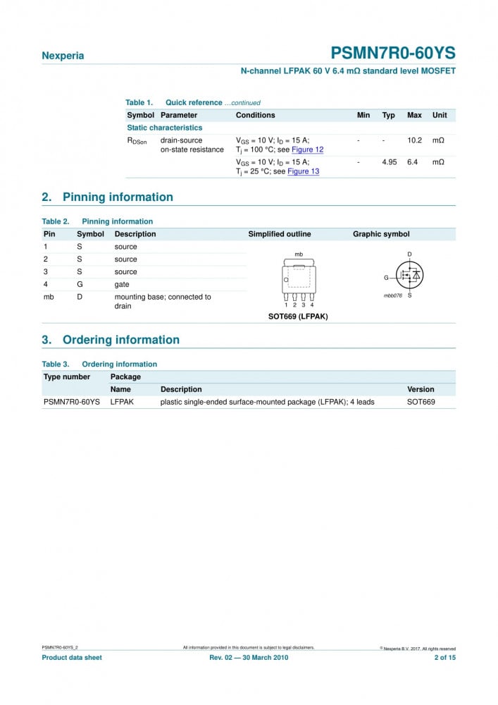 PSMN7R0-60YS,115 datasheet page 2