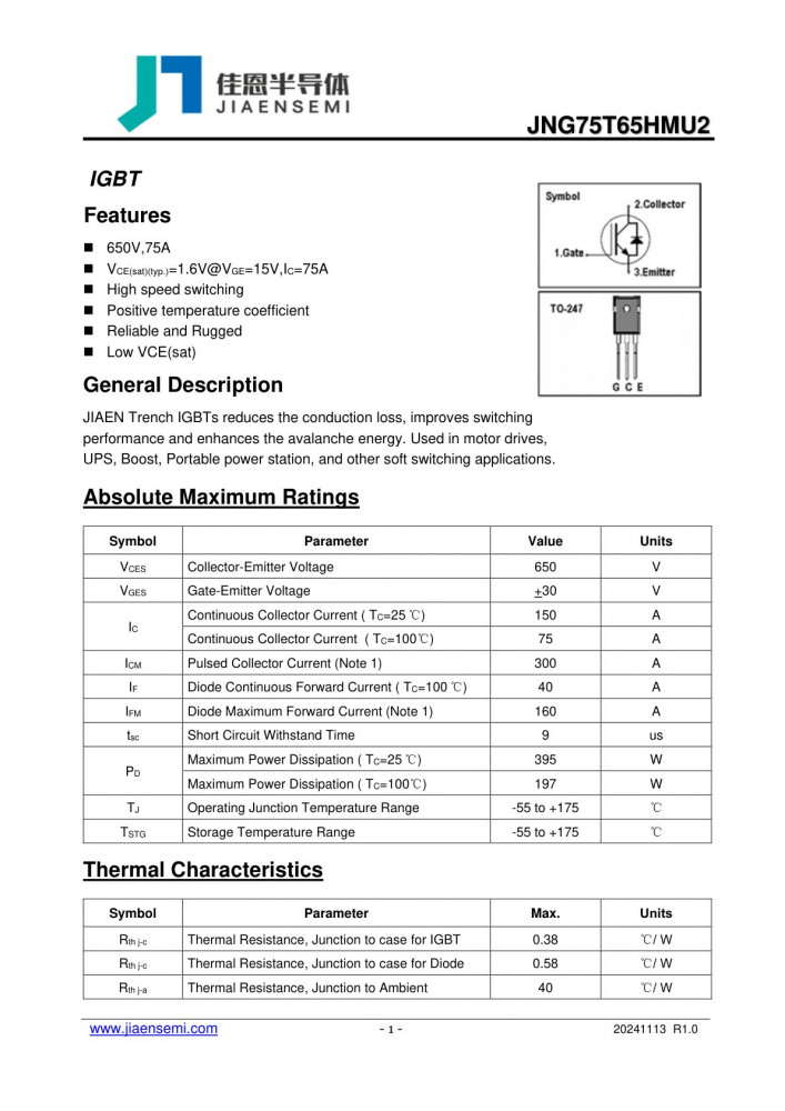 JNG75T65HMU2 datasheet page 1