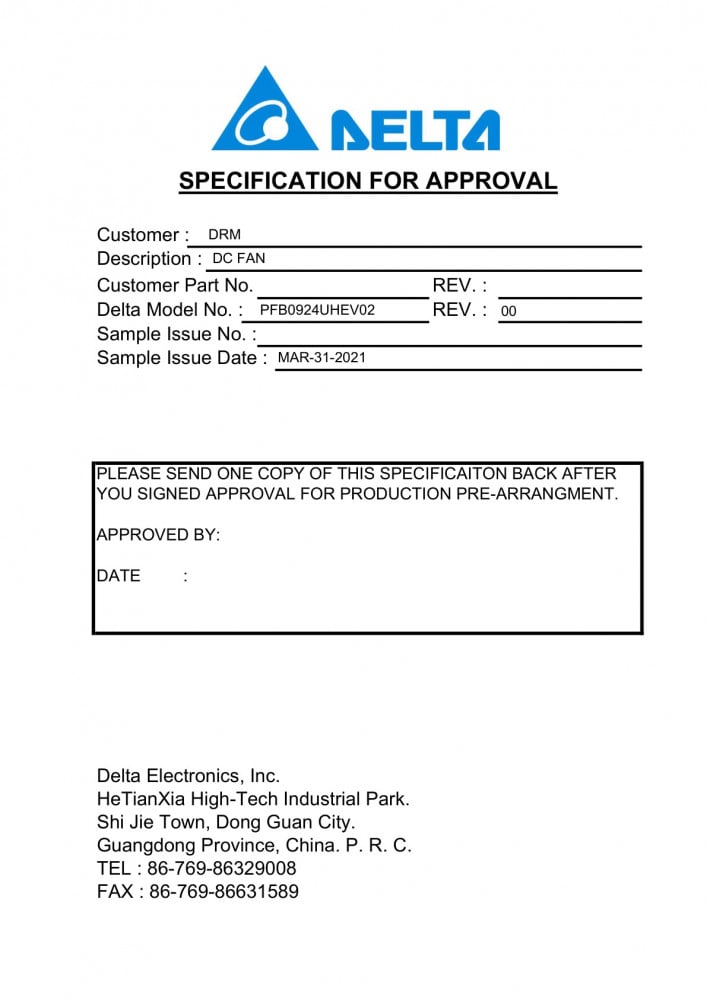 PFB0924UHEV02 D specification page 1