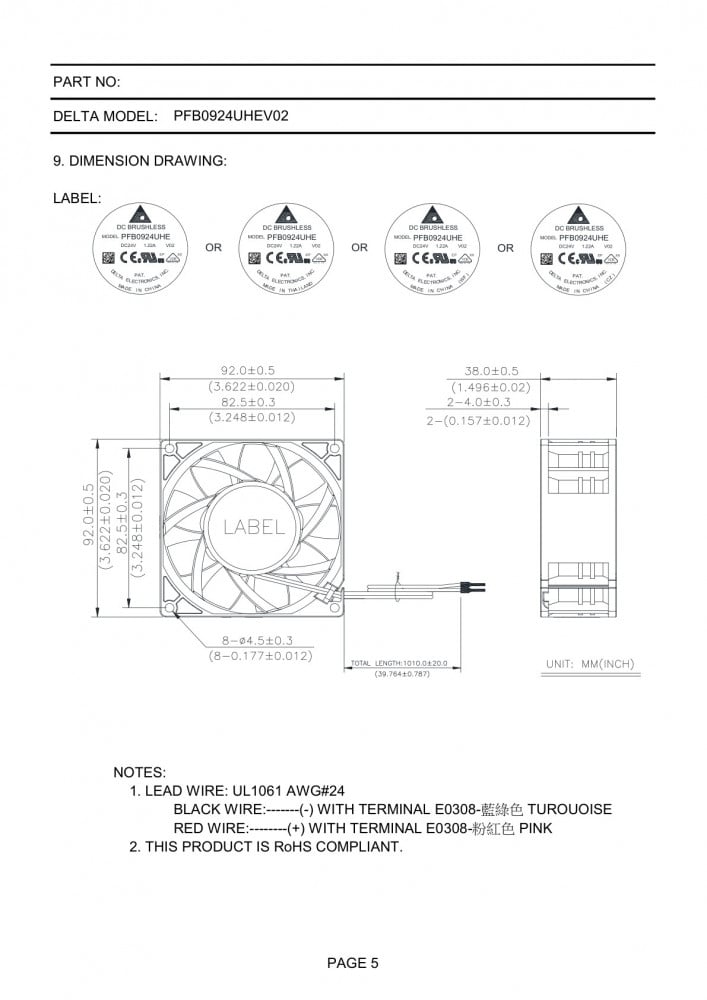 PFB0924UHEV02 D label drawing