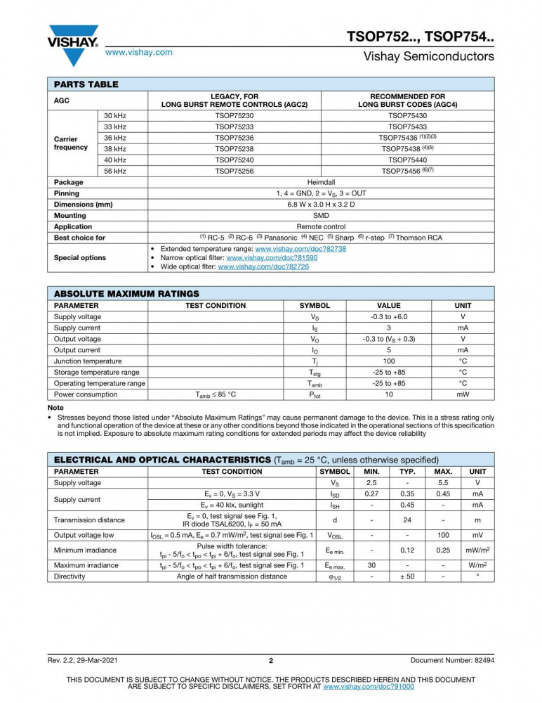 TSOP75438TT datasheet page 2