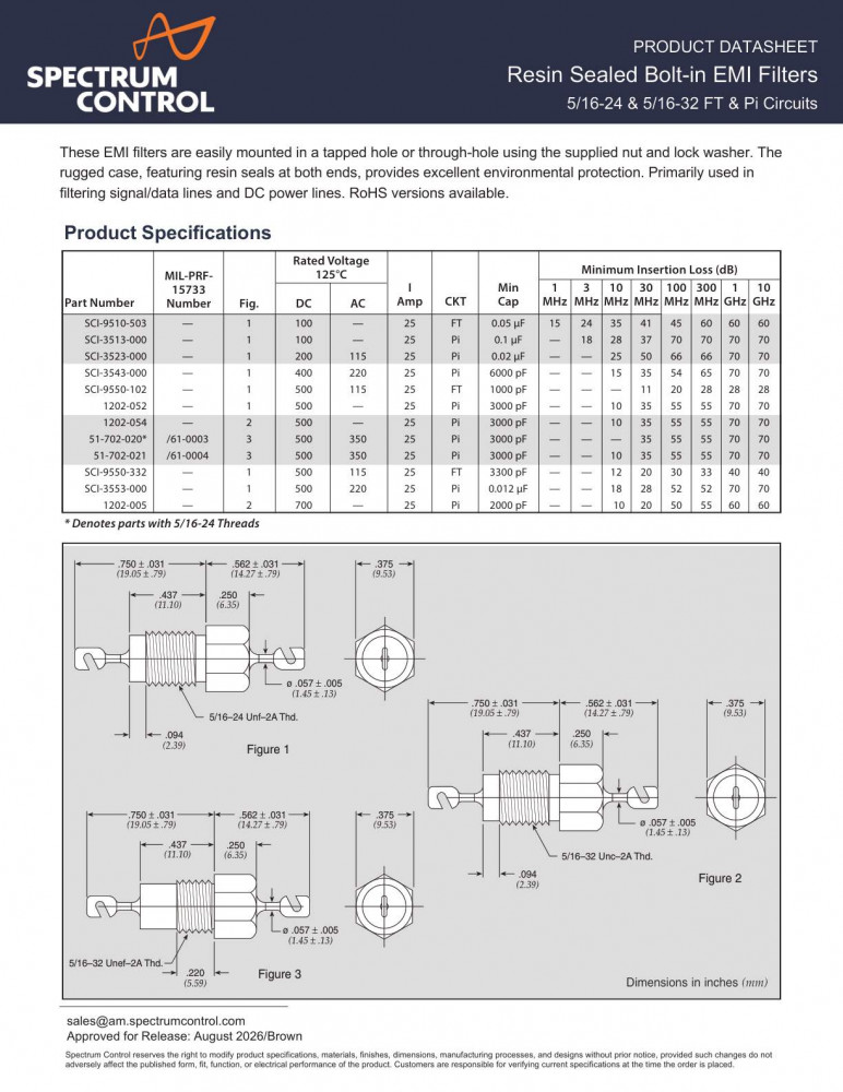Spectrum Control EMI filter product documentation image