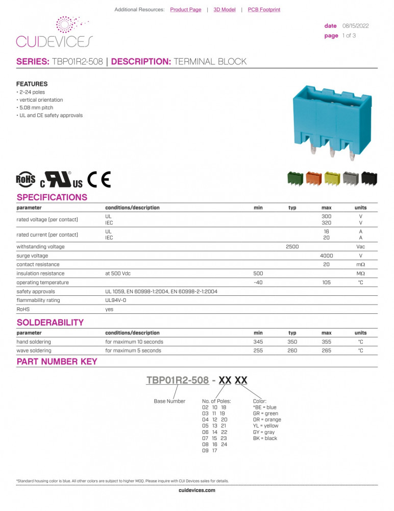 TBP01R2-508-05BE technical document page 1