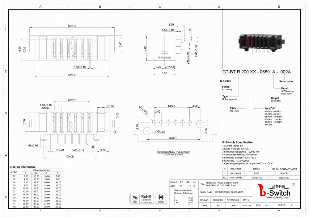 G-Switch GT-BTR20012-0650A-002A technical drawing page