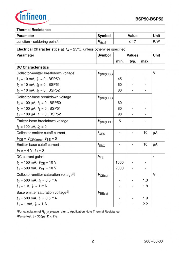 BSP50 datasheet page 2