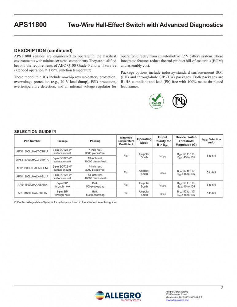 APS11800 datasheet page 2