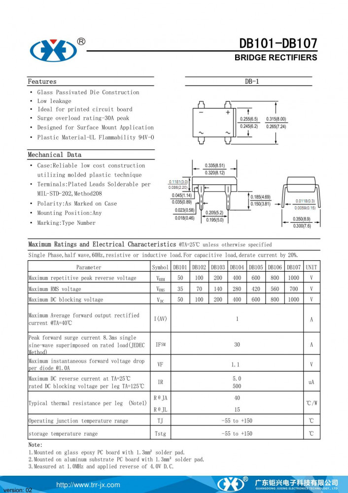 JUXING DB107 datasheet page 1