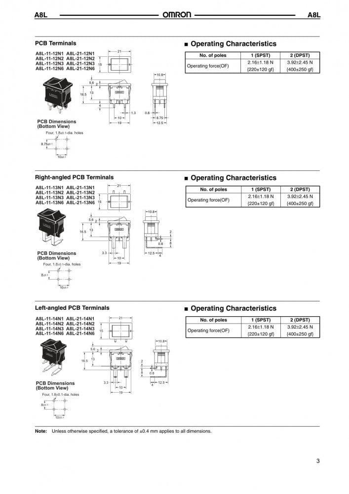OMRON A8L series datasheet page 3