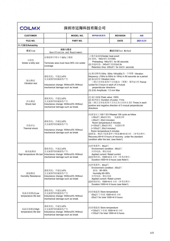 MTP2012S specification page 6