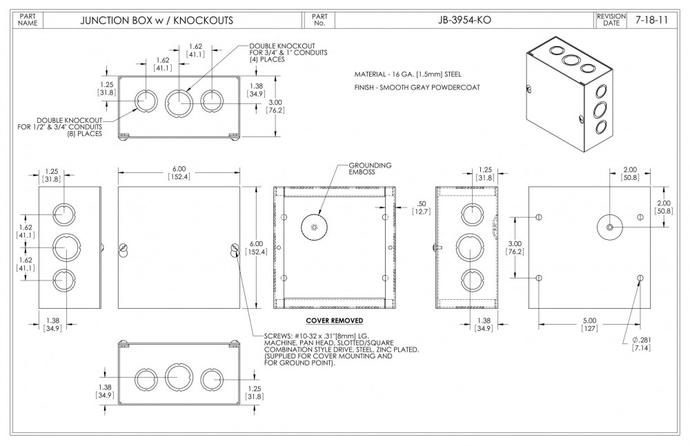 JB-3954-KO product drawing showing enclosure details