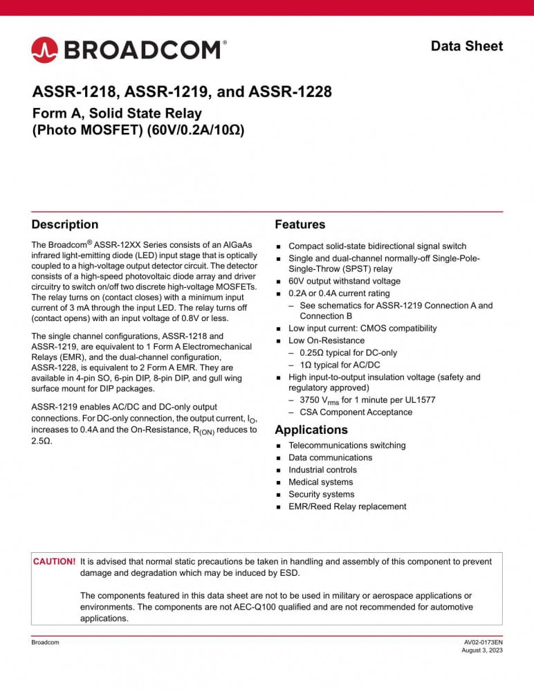 ASSR-1218 series datasheet page 1