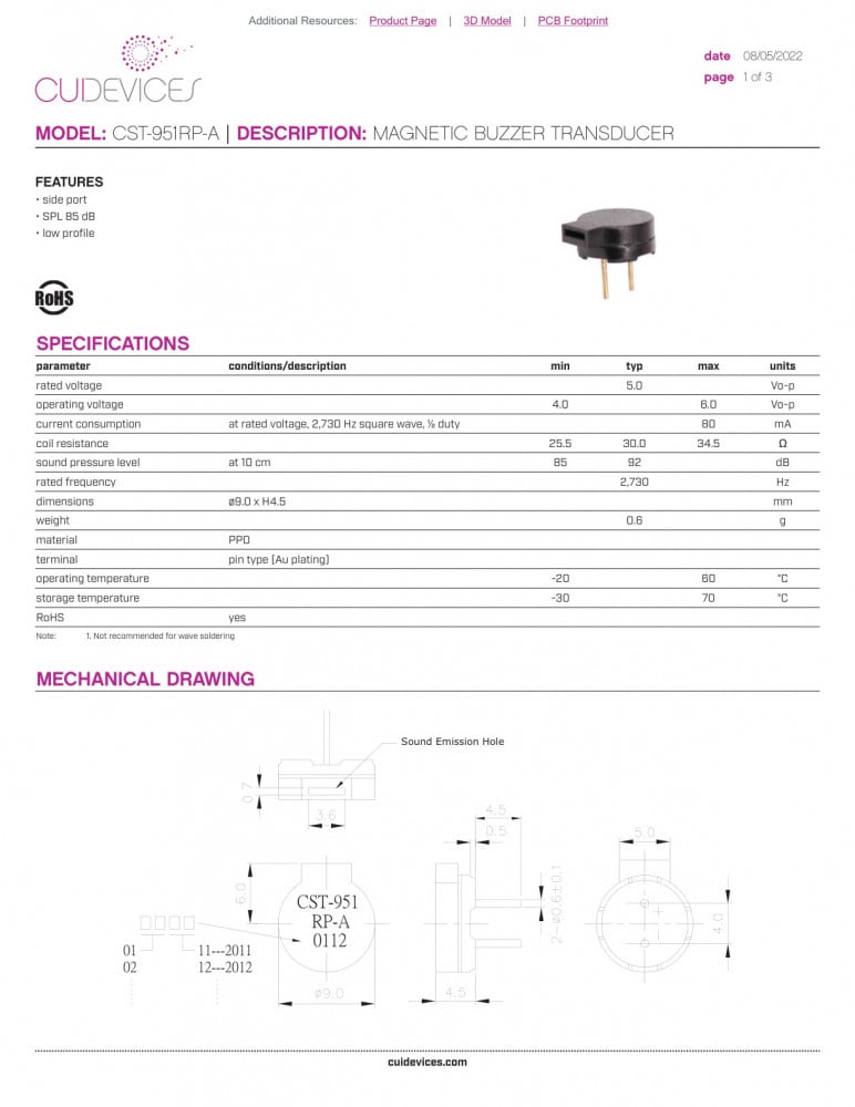 CST-951RP-A datasheet page 1