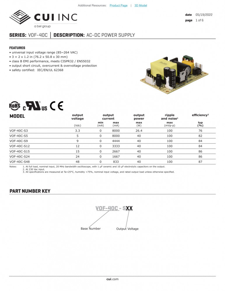 VOF-40C-S9 datasheet page 1
