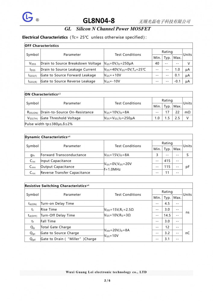 GL8N04-8 datasheet page 2