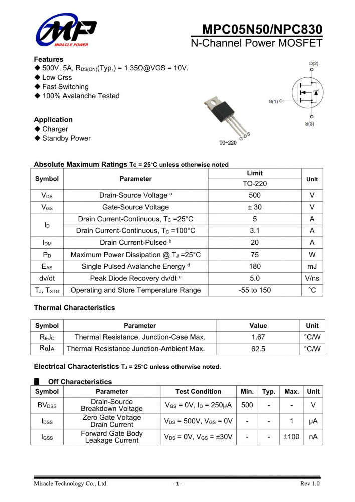 NPC830 datasheet page 1