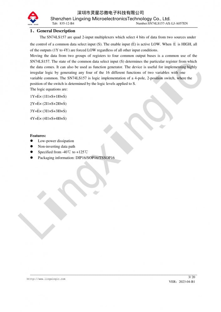 SN74LS157DR(LX) datasheet page 3