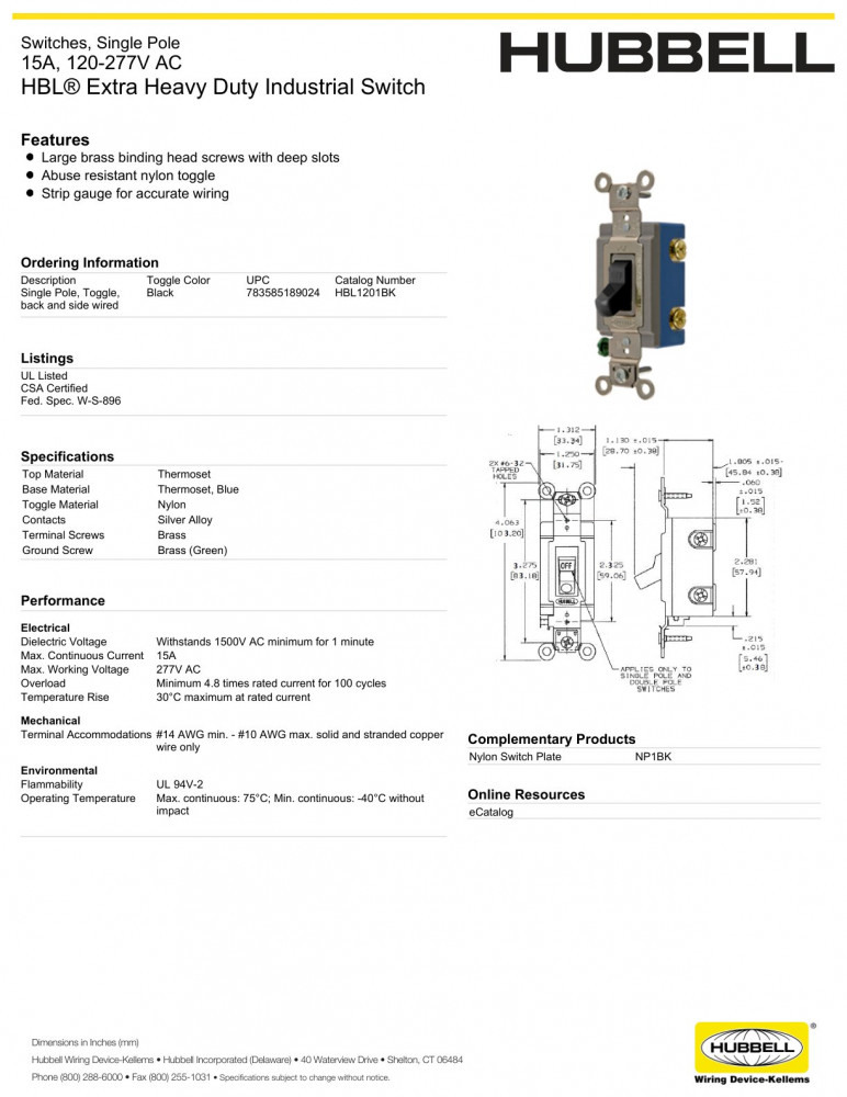 HBL1201BK product technical document preview