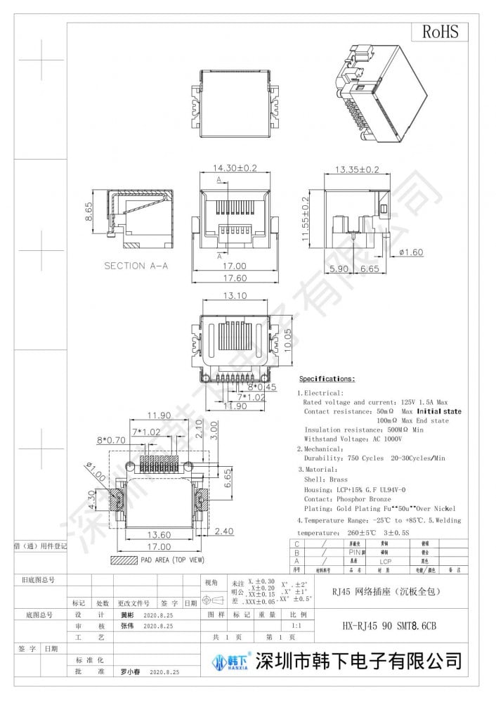 HX-RJ45 90 SMT8.6CB technical document preview