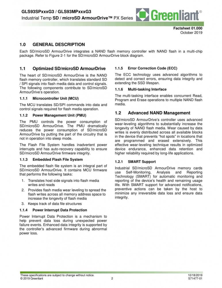 Greenliant GLS93SP064G3-I-BZ802 datasheet page 2