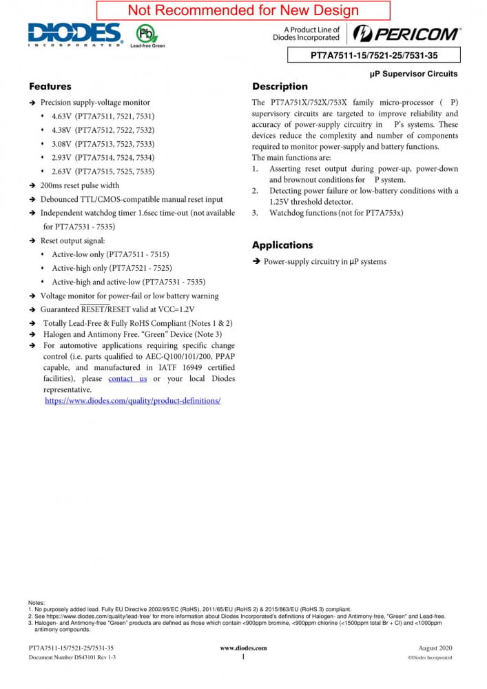 PT7A7514 datasheet page 1