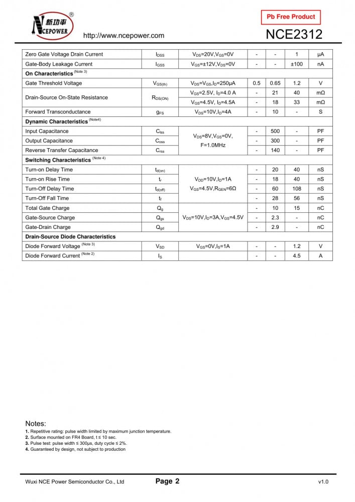 NCE2312 datasheet page 2