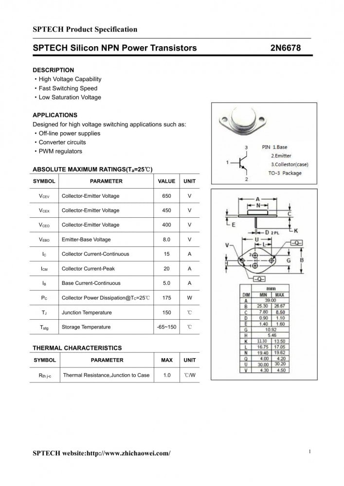2N6678 datasheet page 1