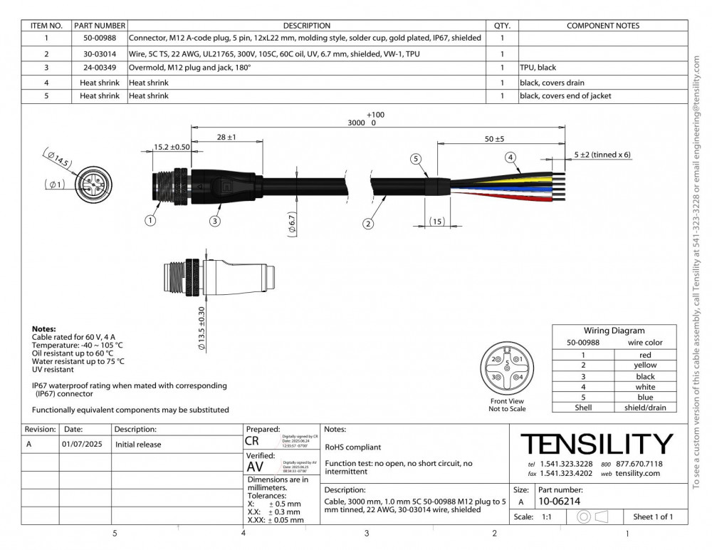Tensility International 10-06214 product drawing and wiring reference