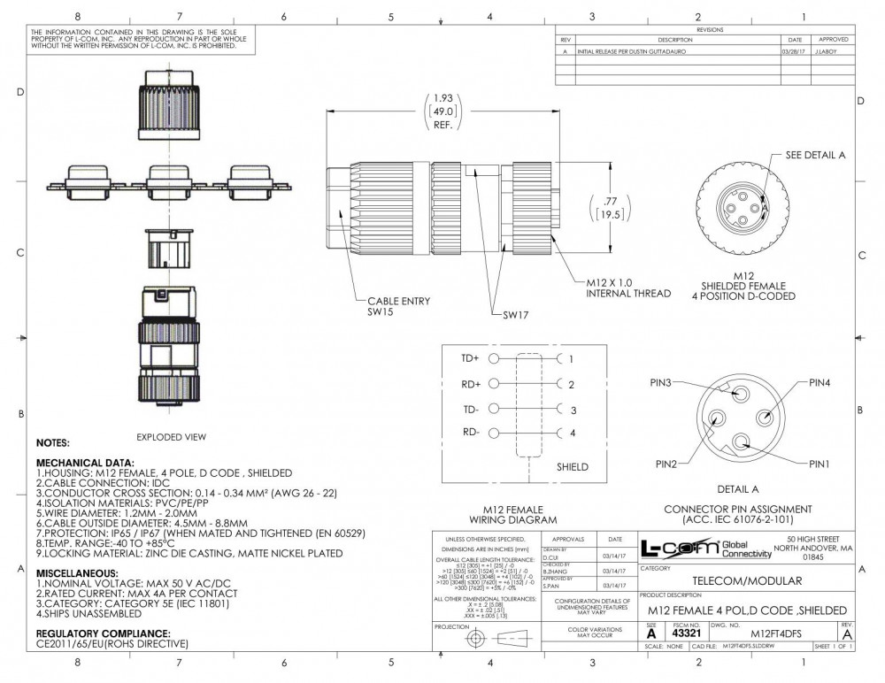 L-com M12FT4DFS technical drawing