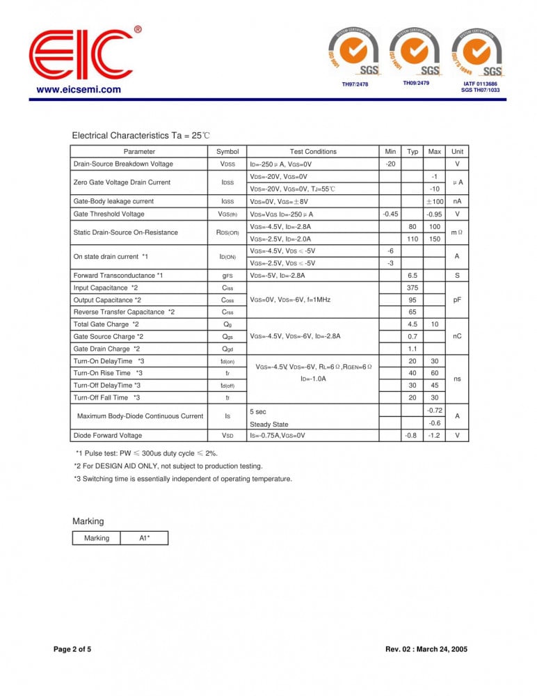 SI2301 datasheet page 2