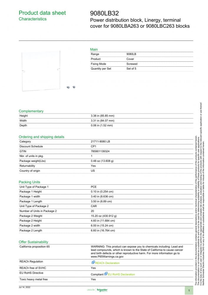 9080LB32 technical document page 1