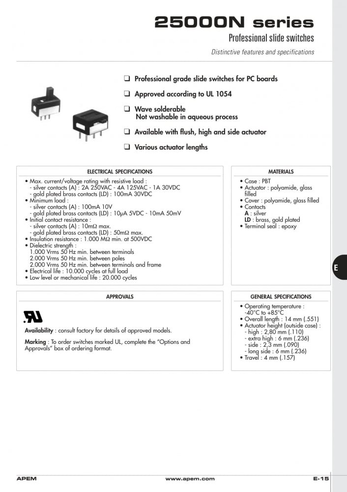 APEM 25136NAH6 datasheet page 1