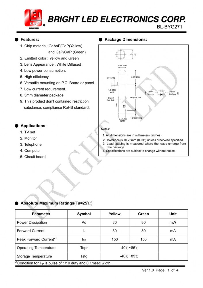 BL-BYG271 datasheet page 1