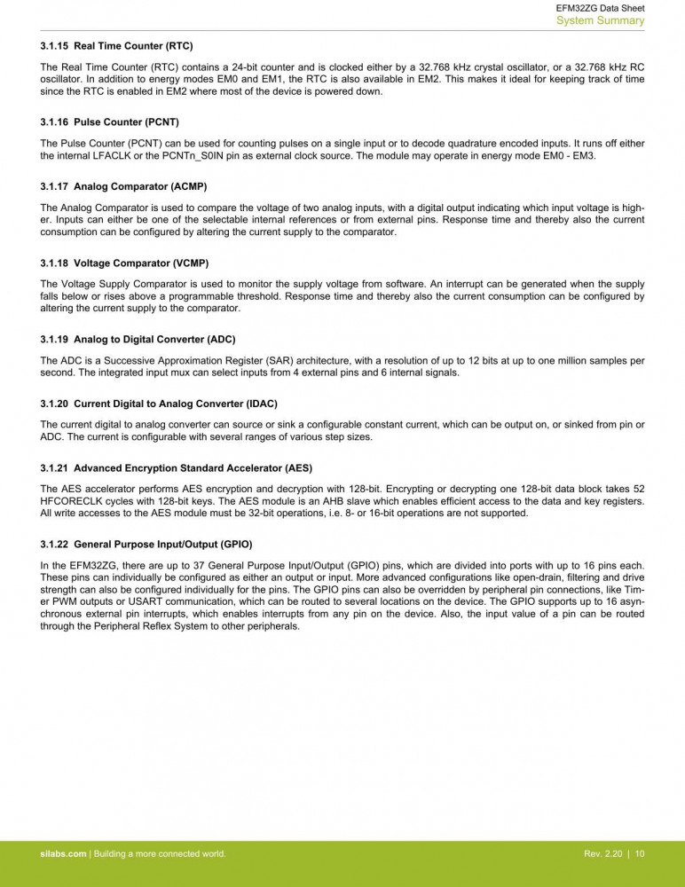 EFM32ZG datasheet page 10