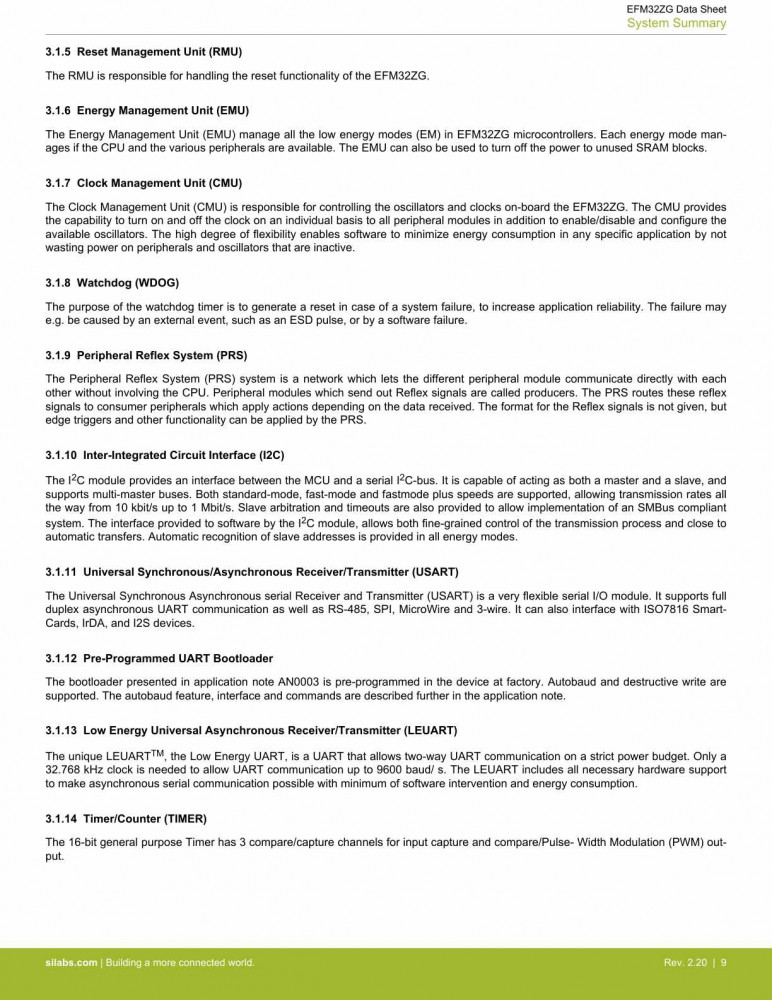 EFM32ZG datasheet page 9