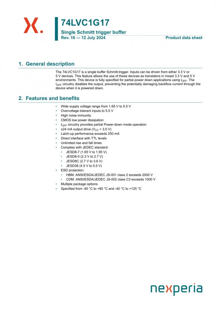 74LVC1G17GW datasheet page 1
