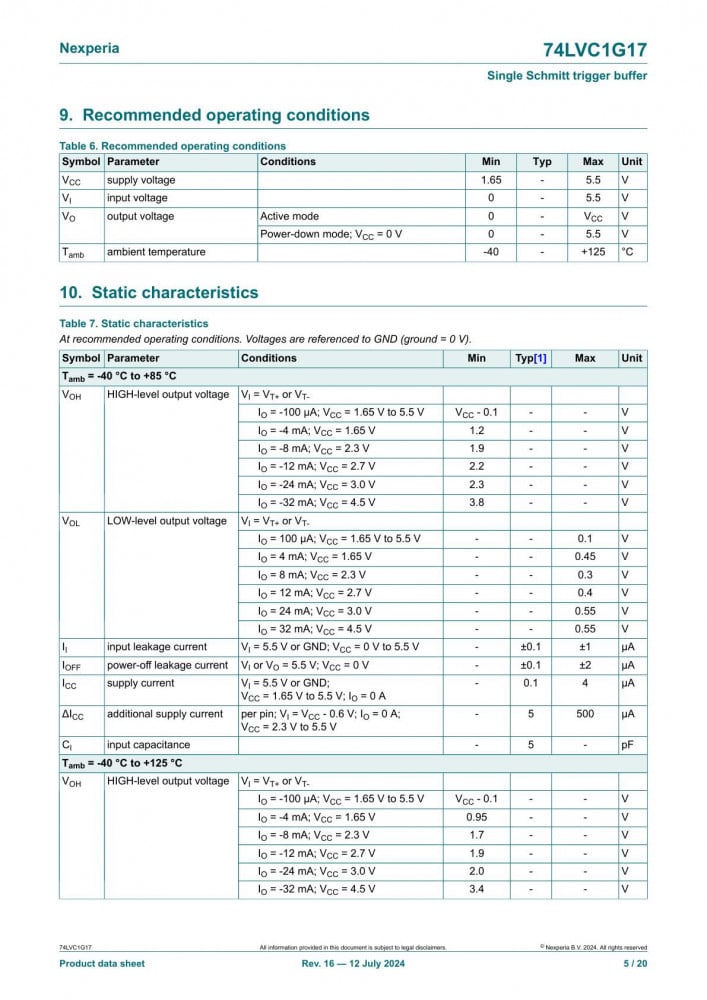 74LVC1G17GW datasheet page 5