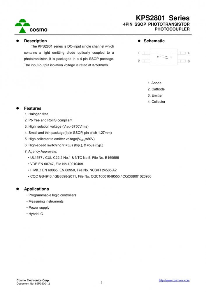 KPS2801 datasheet page 1
