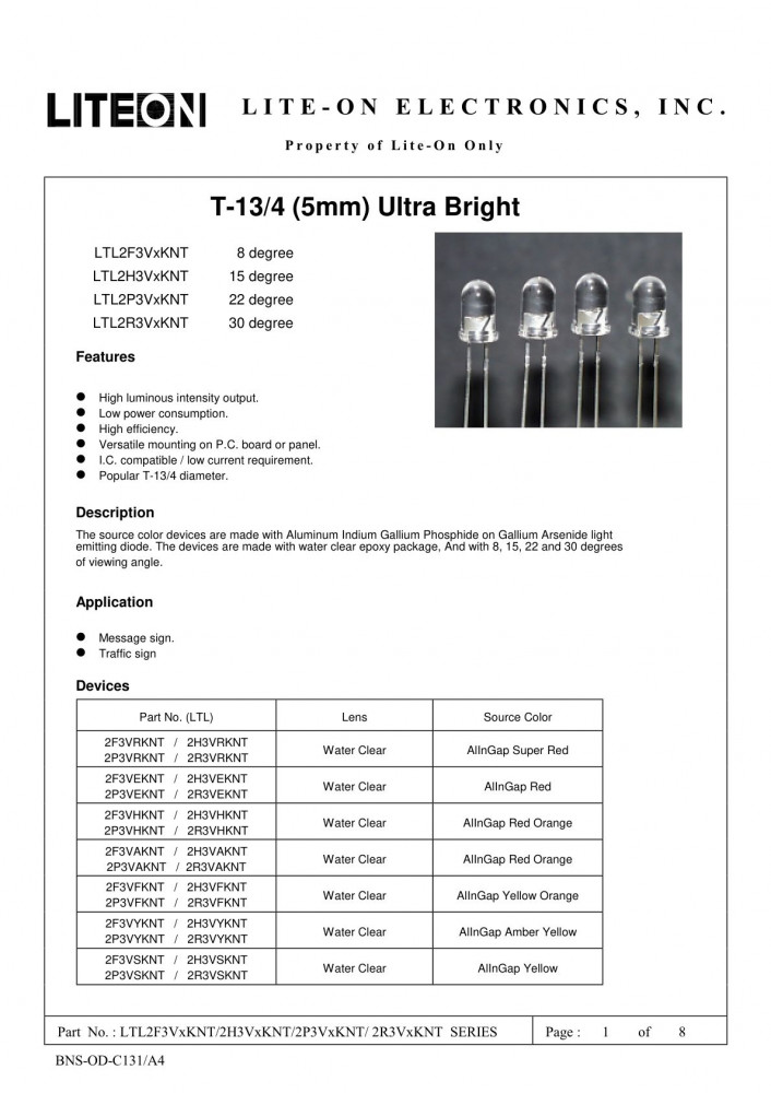 LTL-2F3VYKNT datasheet page 1