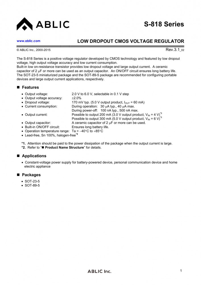 S-818 datasheet page 1