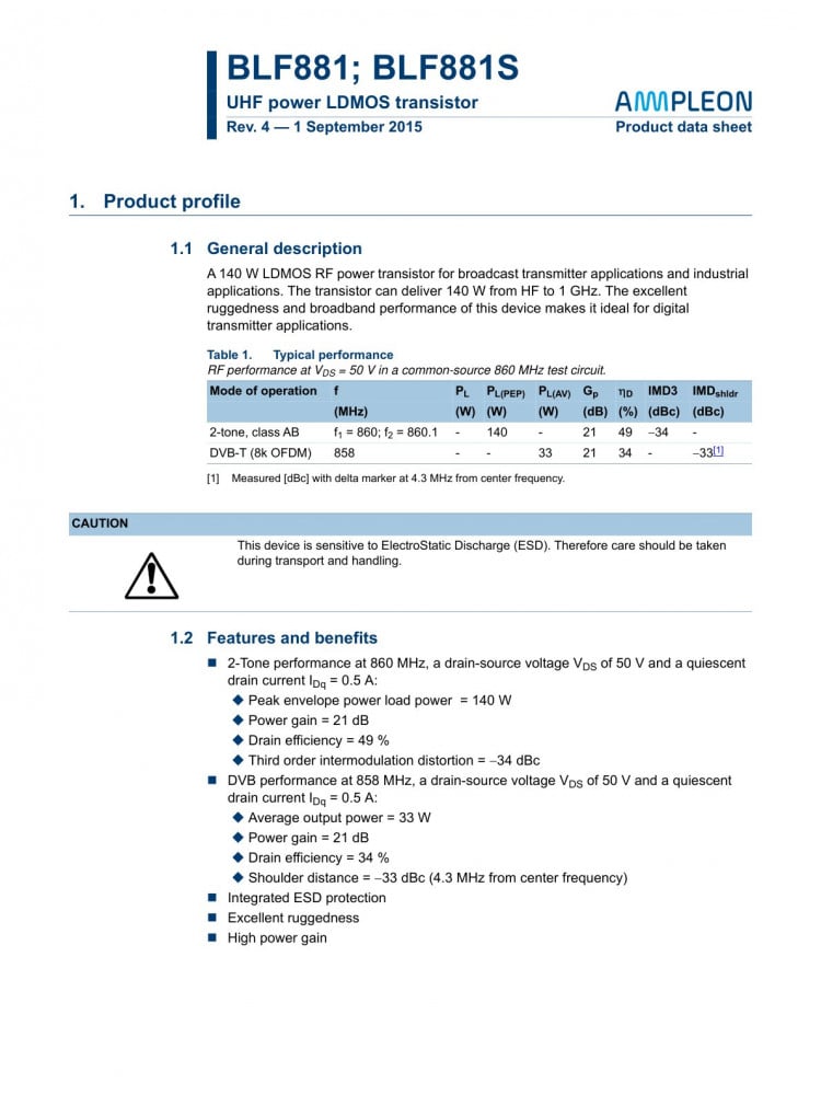 BLF881S datasheet page 1